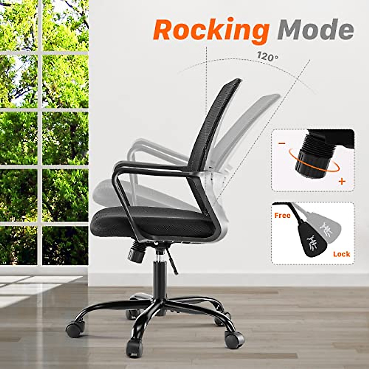 Office Chair - Mid Back Home Office Desk Chairs, Adjustable Height, Breathable Mesh