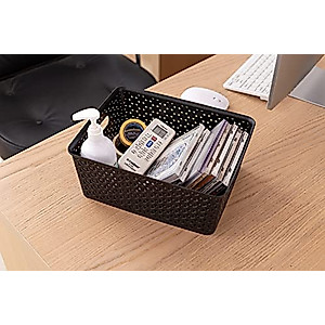 Aebeky Plastic Storage Basket,Medium Weave Basket Organizer,4-Pack (Black)