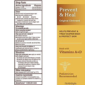 A+D Original Diaper Rash Ointment Prevents & Treats Diaper Rash, Moisturizing Skin Protectant with Vitamins A & D, Healing Skin Ointment for Dry and Cracked Skin 4oz