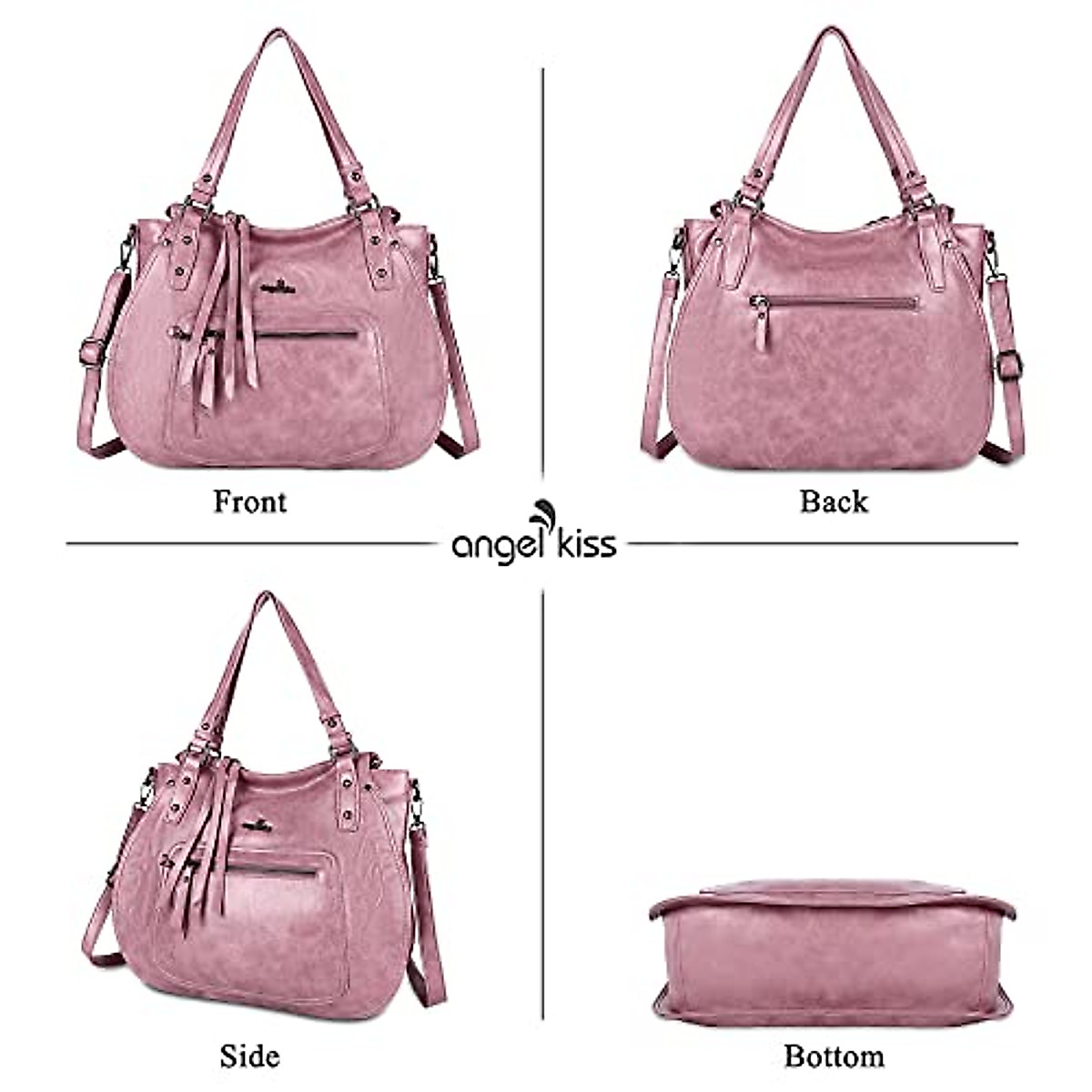 AngelKiss Large Hobo Bags for Women Crossbody Bag Travel Shoulder bag Roomy Multi-functional Vegan Leather Satchel Tote for Ladies