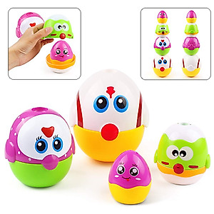 AMOSTING Easter Egg Toys for Toddler, Nesting & Stacking Eggs with Toys Inside, Easter Basket Stuffers Gifts for Toddler Girls Boys, Easter Eggs Hunt, Easter Egg Fillers, Easter Party Favor