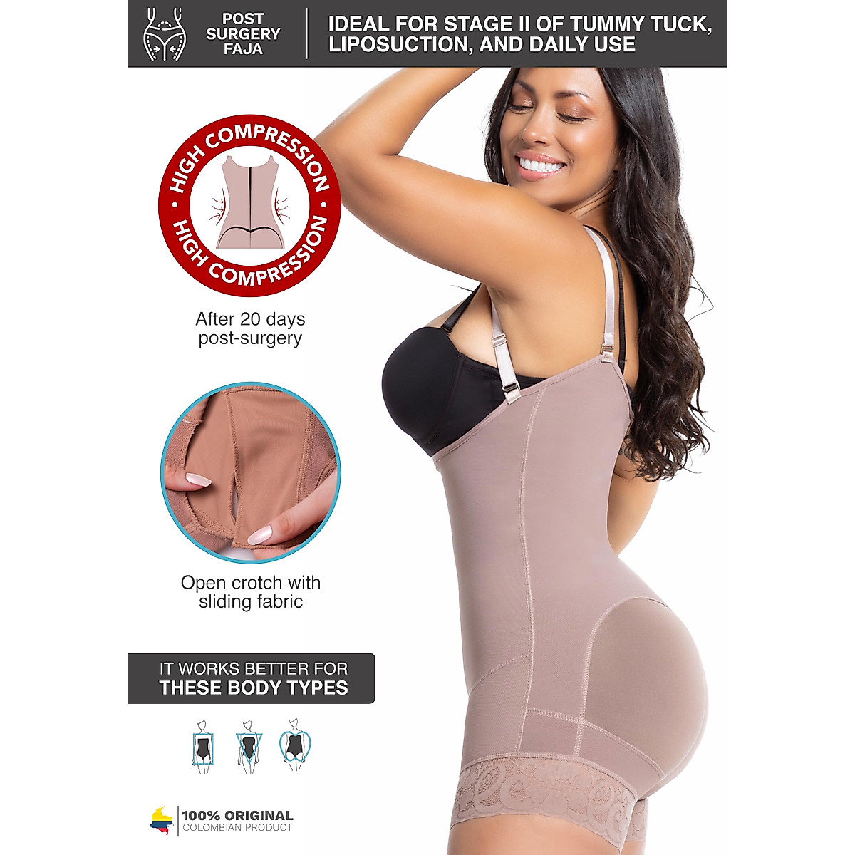 LT.ROSE Faja Tummy Tuck S111 Post Surgery Compression Garment for Women Faja Colombiana Cocoa L