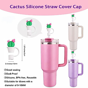 6-Pack Cactus Silicone Straw Cover Cap for Stanley Compatible with 30 & 40 Oz Tumblers with Handles Drinking Straw Toppers Reusable Straw Tips Lids Fits 0.4 In/10 Mm Straws Cups Accessories