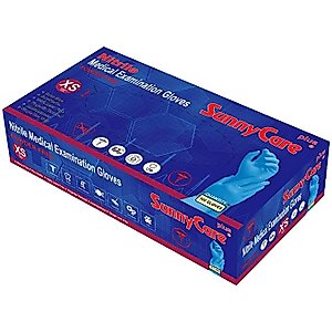 100Pcs SunnyCare #8200 Blue Nitrile Medical Exam Gloves Powder Free Chemo-Rated (Non Vinyl Latex) 100/box Size: X-Small