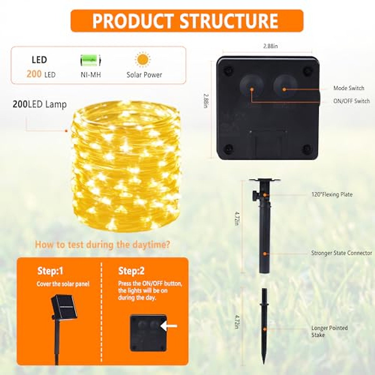 GLSbuld Solar String Lights Outdoor,2-Pack 66FT 200 LED Halloween Lights with 8 Modes, Solar Fairy Lights for Christmas Party Indoor Patio Yard Trees Wedding(Warm White)