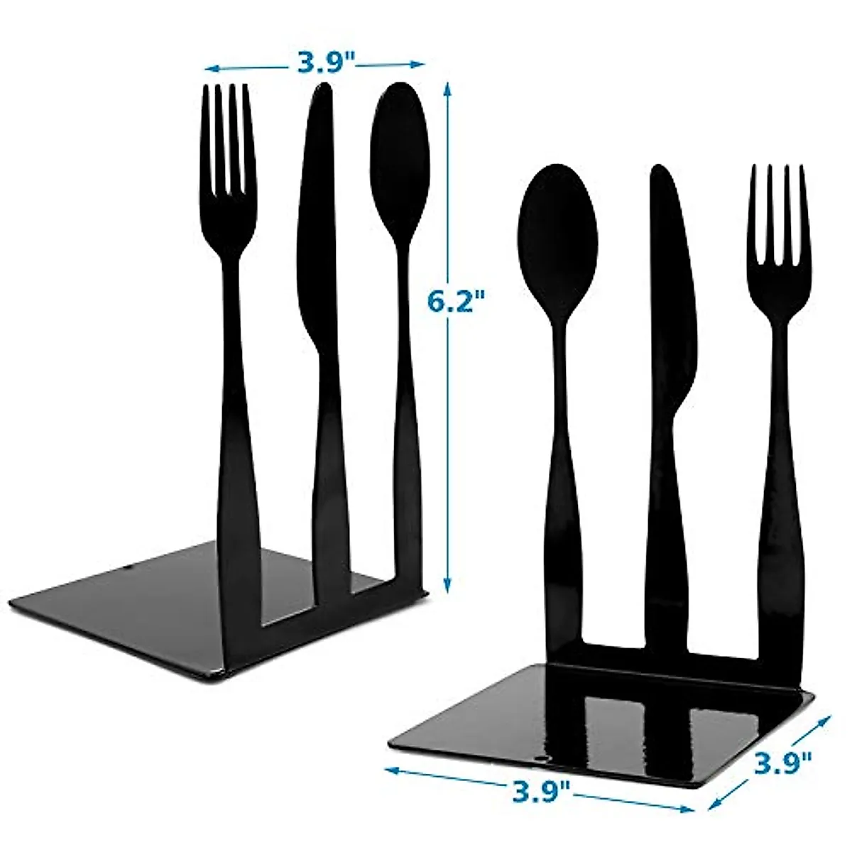 Cookbook Bookends Kitchen Fork Knife Spoon Book Ends Support with Non-slip pad, Black Metal Cookery Book Holder for Kitchen Shelf Mothers Day Teachers Day Housewarming Cooking Lover Gifts (1 Pair)
