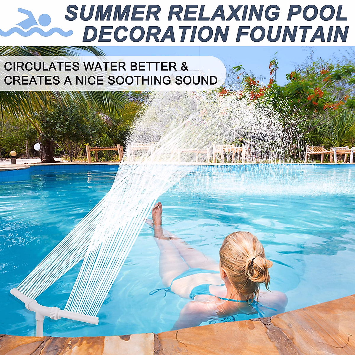 Swimming Pool Waterfall Fountain Spray - 2 Fountain Heads Water Sprinkler, Cool & Warm Pool Spa Water Temperatures, Water Fun Pool Aerator Backyard Decor for Above & In-ground Indoor Outdoor Pools