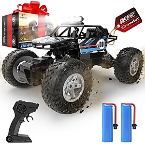 DEERC DE45 1:14 Remote Control Truck, RC Car Toy Rock Crawler, 4WD Off Road Monster Truck with Metal Shell Dual Motors LED Headlight 90 Min Play