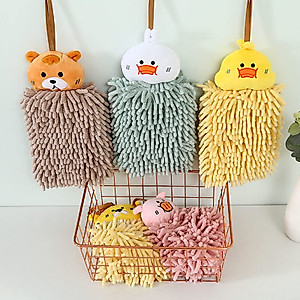 Juebm Hanging Hand Towels for Kitchen with Loop,Bathroom Hand Towels Hanging, Absorbent Microfiber Hand Drying Puff, Double-Sided Animal Thick Kids Hand Dry Towels(Pink)