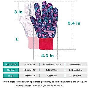 JUMPHIGH 4 Pairs Garden Gloves for Women, Floral Gardening Gloves with Non-Slip PVC Dots, Ladies Soft Breathable Yard Work Gloves Light Working Gloves, Elastic Knit Wrist, Medium Size Fits Most