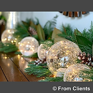 Crackle Globe LED Lamp Battery Operated, Lighted Glass Orb for Festival Christmas Decoration, Gold Mercury Glass Ball Light for Living Room Indoor, Glowing Night Light Ball Lamp, Sphere Table Lamp