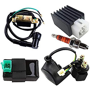 CDI Box Ignition Coil 5 Pin Regulator Rectifier Relay Spark Plug for Kazuma Meerkat 50cc Falcon 70cc 90cc 110cc Taotao Roketa Coolster 110CC ATV 3050B by Lucky Seven