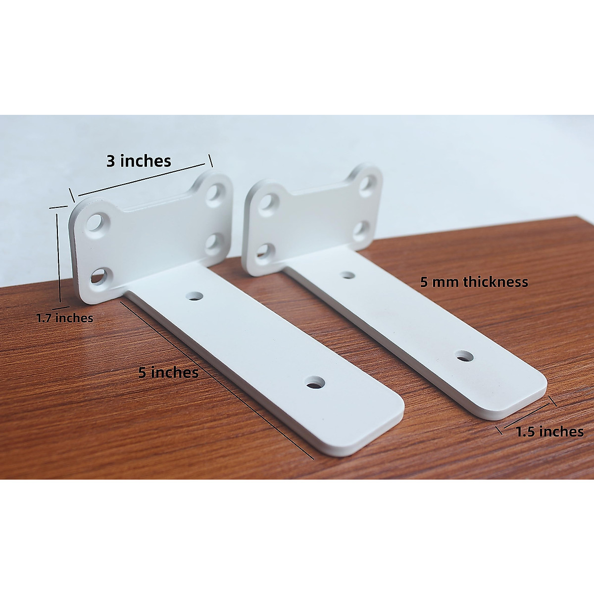 12 Pack - 5 inch White Hidden Invisible L Shelves Brackets, Floating Hidden Shelf Brackets Heavy Duty Shelf Brackets Industrial L Shelf Bracket (1/5 Inch Thicked) Iron Shelf Brackets