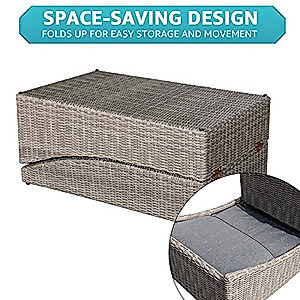 Soleil Jardin Folding Outdoor Adjustable Chaise Lounge Chair with Removable Cushion, Fully Assembled, Patio PE Rattan Reclining Lounger for Pool Beach, Dark Gray