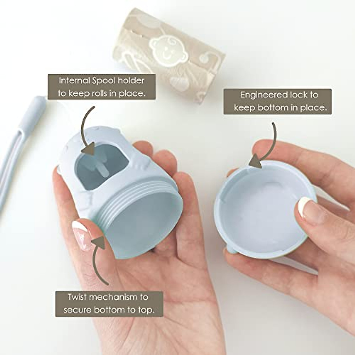 NEW Moodie Teddy Bear Diaper Bag Dispenser | Diaper Bag on the Go Dispenser w/Silicon Strap |15 LAVENDER SCENTED Diaper Disposal Bags per Roll | Diaper bag essential items (BABY BLUE)