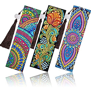 Diamond Painting Bookmark 3pack DIY Painting Bookmark Mandala Floral Beaded Bookmark Leather Tassel Bookmark for Valentine's Day Graduation Birthday Embroidery Arts Crafts