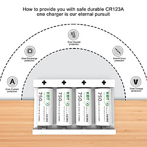 KBT Rechargeable 123A Lithium Batteries, 4pack for Arlo Wireless Cameras VMC3030 / VMK3200 / VMS3330, 3430, 3530