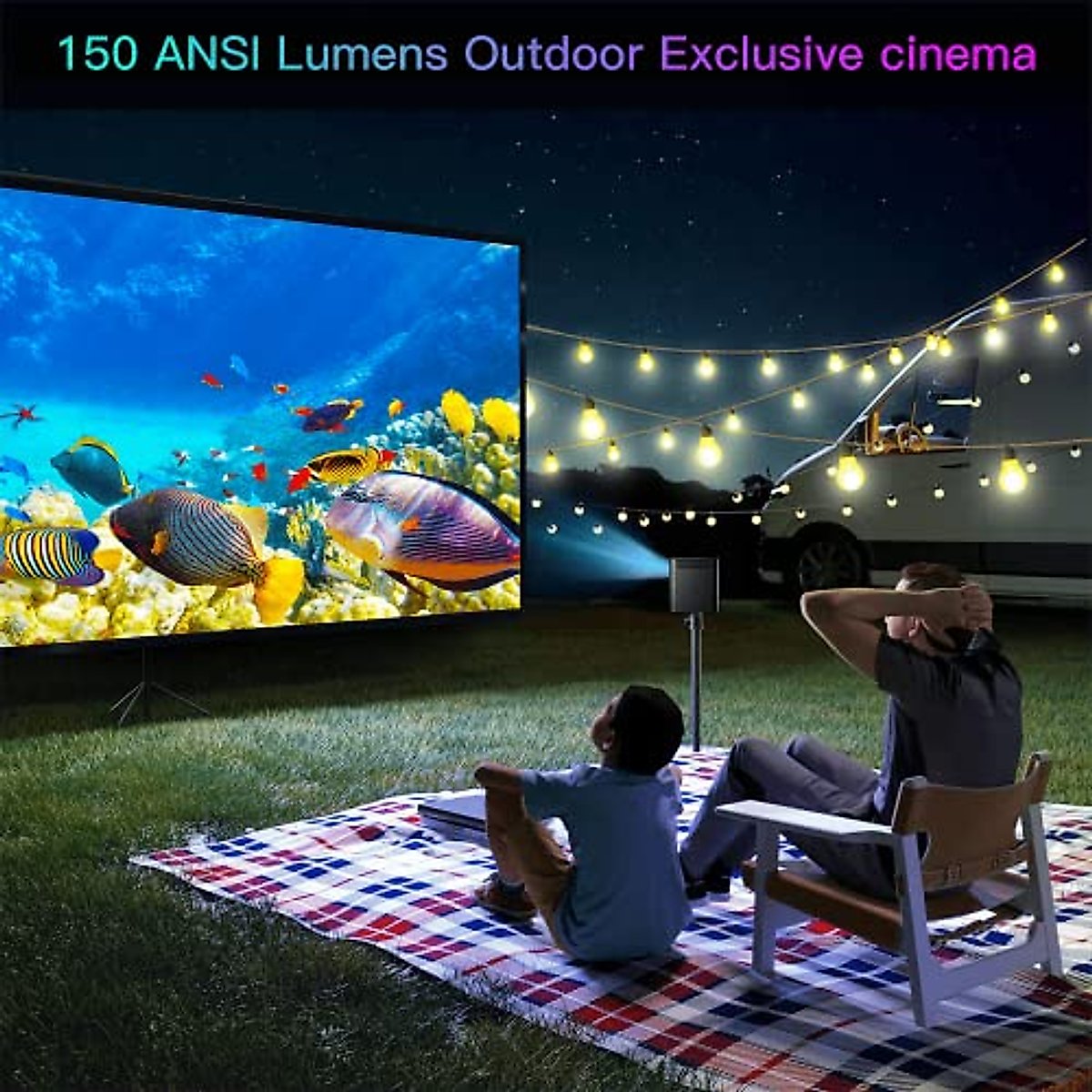 Smart Projector , Mini Projector Native 1080P,150 ANSI Lumen 9500L Portable Projector, Projector with WIFI and Bluetooth Remote Control,Support 4K Compatible with TV Stick,Laptop,iOS & Android (Black)