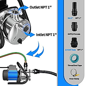 BOSEN Portable Shallow Well Pump - 1.6HP Steel Electronic Pressure Garden Pump, Power 1200W/1.6HPWater Transfer Draining Irrigation Pump for Home Lawn or Garden.
