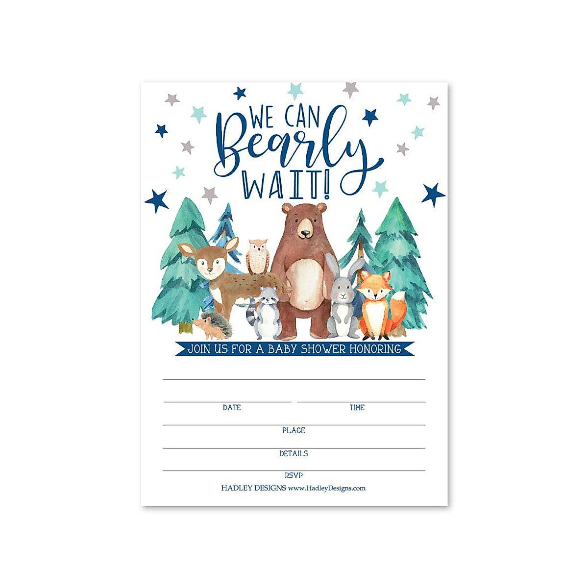 25 Can Bearly Wait Baby Shower Invitations, Sprinkle Invite For Boy, Coed Rustic Gender Reveal Neutral Theme, Cute Woodland Fill or Write In Blank Printable Card, Deer Animals Party DIY Supplies