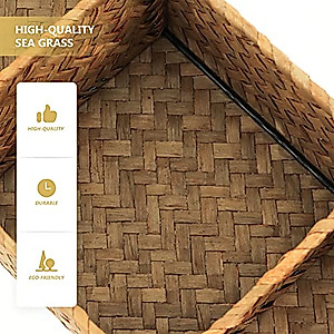 YARNOW Woven Shelf Baskets Storage Baskets Seagrass Wicker Baskets Makeup Holder Organizer Divided Storage Bins Box Container Sundries Organizer Cosmetic Storage Box for Bedrooms Home