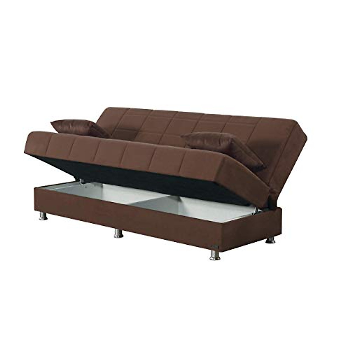 BEYAN Hamilton Collection Modern Armless Convertible Sofa Bed with Storage Space, Includes 2 Pillows, Dark Brown