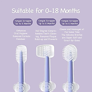 PandaEar 3 Pack Silicone Toddler Toothbrushes 0 to 18 Months, Baby Tongue Cleaner + U-Shaped ToothScrubber + First Toothbrush Teething, Gum Oral Cleaner