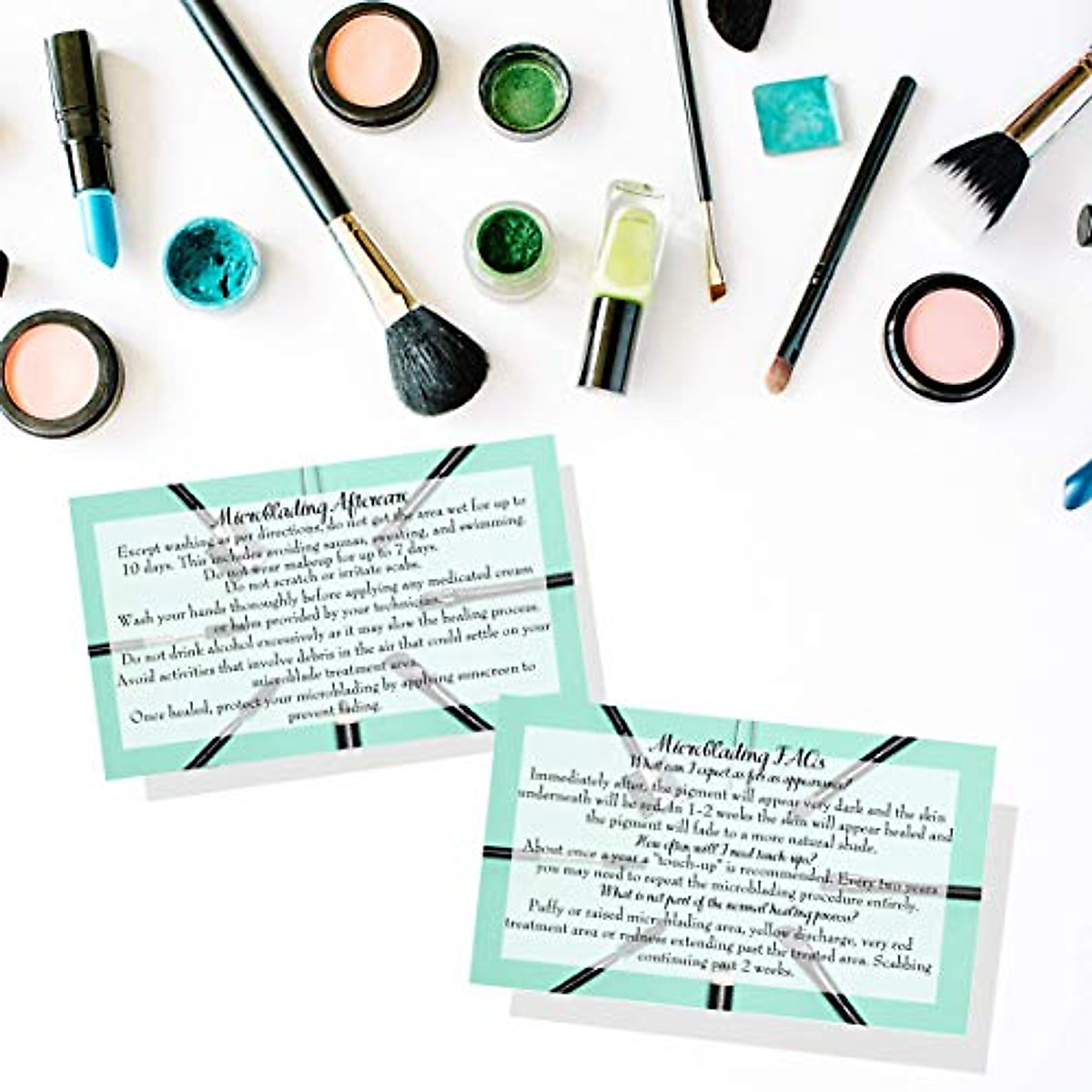 Microblading Aftercare Cards Green | 50 Pack | Disposable FAQ Microblade Printed Certified Recommended Care Instructions 3.5 x 2" inches Microblading Supplies Client Take Home