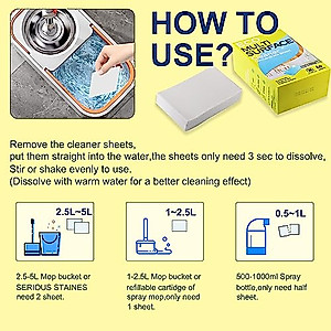 JSENA Floor Cleaner Sheets，60 Loads Multi Effect Floor Cleaning Slice, Mopping concentrated Floor Cleaning Sheets for Mopping Concentrated Multi-Surface Cleaner ,Non Stubborn Stains, Daily Cleaning，Easy Use, for RV, Space Saving, Mild Scent