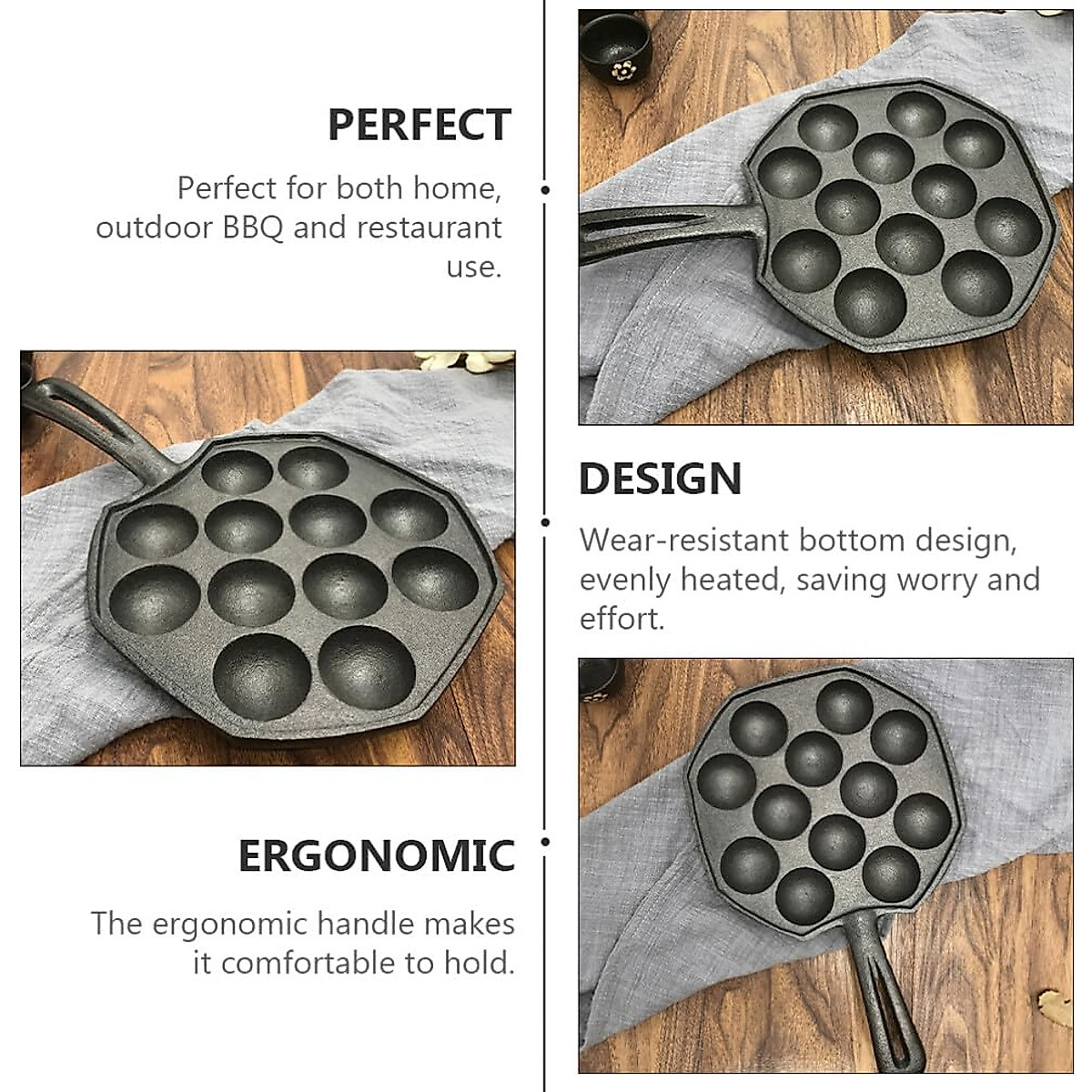 DOITOOL 2 Pcs Cast Iron Takoyaki Pan,12 Hole Heavy Duty Takoyaki Grill Pan,Non-Stick Takoyaki Maker Mold Skillet Baking Tray Octopus Meatball Maker