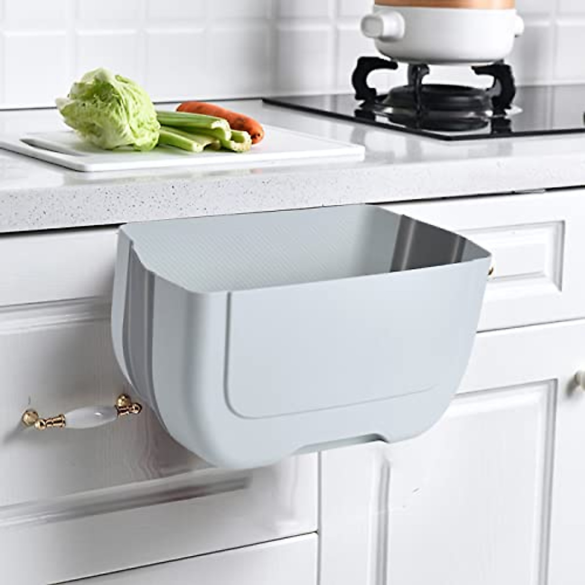 Hanging Kitchen Trash Can,Foldable Waste Bin for Kitchen,Hanging Folding Mini Trash Can for Kitchen Cabinet Door,Collapsible Hang Small Plastic Garbage Can for Cabinet/Car/Bedroom/Bathroom 3L(White)