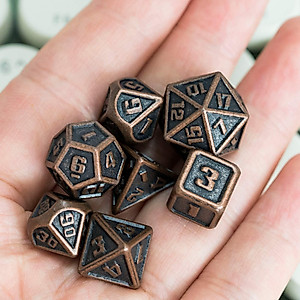 UDIXI 10mm Mini Metal DND Dice Set, 7-Die Small Metal Dice Portable Tiny Polyhedral RPG Dice for D&D Dungeons and Dragons Role Playing Games (Copper)