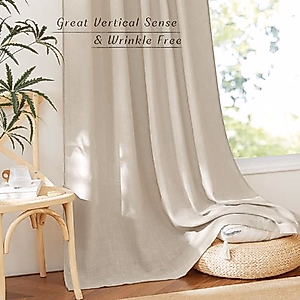 NICETOWN Linen Curtains for Bedroom 108 inches Long Light Filtering Sheer Linen Curtains for Living Room 2 Panels Set Thermal Insulated Privacy Curtains & Drapes, W52 x L108, Taupe