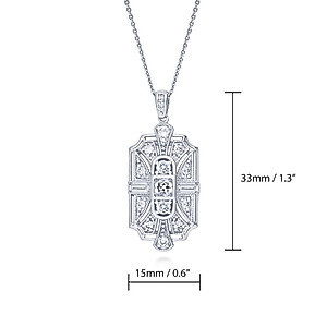 BERRICLE Sterling Silver Art Deco Cubic Zirconia CZ Milgrain Pendant Necklace for Women, Rhodium Plated