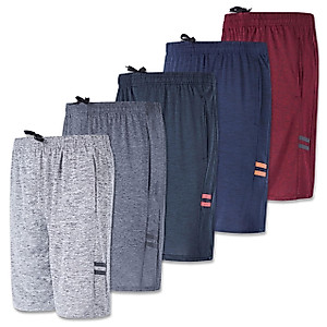 Real Essentials Dry Fit Dri-Fit Big Boys Girls Youth Clothing Active Athletic Performance Basketball Soccer Tennis Exercise Summer Activewear Gym Teen Running Shorts, Set 5, L (12/14), Pack of 5