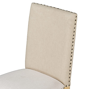 HESIEU Farmhouse Dining Chairs Set of 4 Upholstered Fabric Kitchen Chairs with Antique Bronze Nailhead Decor High Back Chair Solid Wood Legs for Dining Room Kitchen Living Room (Natural Wood Wash)