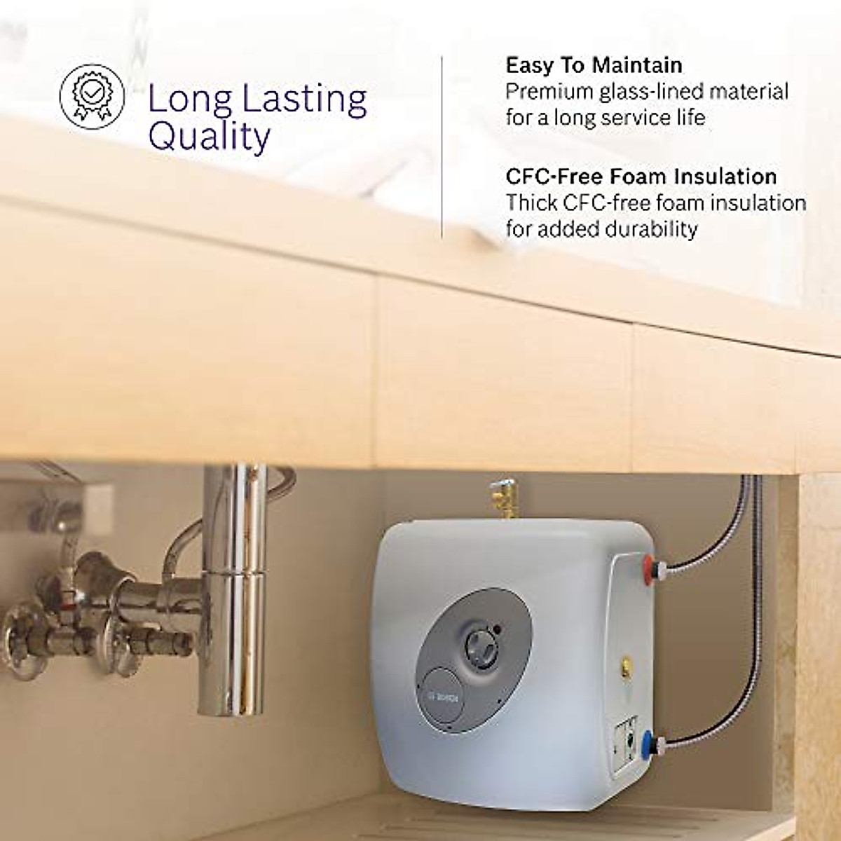 Bosch Electric Mini-Tank Water Heater Tronic 3000 T 7-Gallon (ES8) - Eliminate Time for Hot Water - Shelf, Wall or Floor Mounted