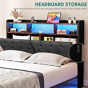 YITAHOME Full Floating Bed Frame with LED Lights, Platform Bed Frame with USB and Type C Ports Button Tufted Headboard, Upholstered Platform Bed with Bag, No Box Spring Needed, Noise Free, Black