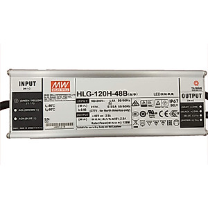Mean Well HLG-120H-48B LED Power Supply 120W 48V 2.5A, IP67, CV+CC, with PFC, Dimming with 1-10V, 10V PWM Signal and Resistance, Input: 90~305VAC.