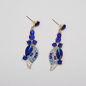 chaoyite Leaf Shape Bridal Costume Jewelry for Bride Wedding Necklace Earrings Bracelet Ring Sets Prom Dress Accessories(Royal Blue-gold tone)
