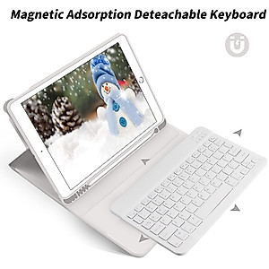 Aoub Keyboard Case for iPad 9th Generation 2021/8th Gen 2020/7th Gen 2019 10.2 Inch, Detachable Wireless Bluetooth Keyboard, Stand Folio Keyboard Cover with Pencil Holder, Auto Sleep/Wake, Gray White