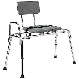 DMI Tub Transfer Bench and Shower Chair with Non Slip Aluminum Body, FSA Eligible, Adjustable Seat Height and Cut Out Access, Holds Weight up to 400 Lbs, Bath and Shower Safety, Transfer Bench,Gray