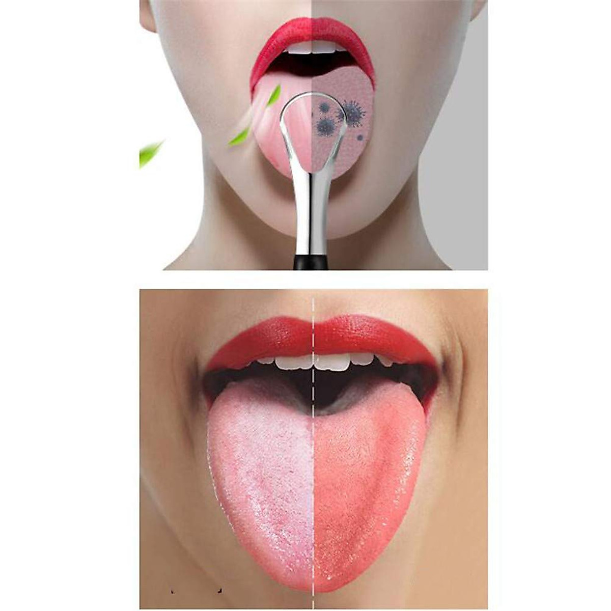 Flybloom Tongue Scraper, Reusable Portable Stainless Steel Tongue Cleaner Brush for Adults(Silver Color)