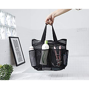 ALYER Large Mesh Dive Tote Bag with Separated Inner Compartment,Portable Shower Caddy Bath Organizer with Durable Handles and Zipper (Black)