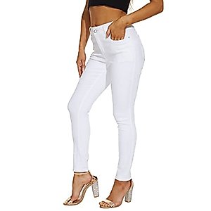 LICTZNEE Womens Skinny Jeans Mid Rise, Denim Stretchy Ankle Jeggings Butt Lifting Pants with Pockets White(6)