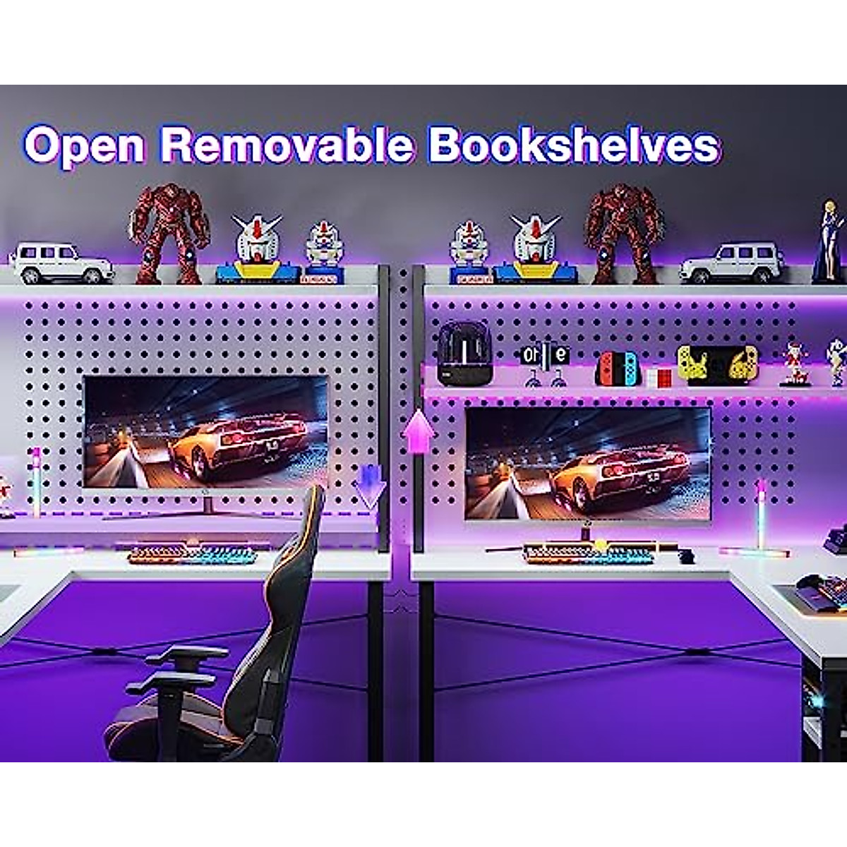 ODK L Shaped Gaming Desk with Hutch, Computer Desk with Storage Shelves, 59" L Shaped Desk for Home Office, Corner Desk with Headphone Hook, White