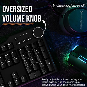 Das Keyboard 6 Professional Backlit Wired Mechanical Keyboard – Clicky Cherry MX Blue Switches, Shine-Through Keycaps, 2-Port USB C Hub, Media Controls, Durable Aluminum Enclosure, Volume Knob, NKRO