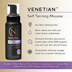 Norvell Venetian Sunless Self Tanner Mousse with Bronzer, 8 Fl Oz - Instant Self Tanning - Natural Looking - Anti-Orange - Fake Tan for Bronzing Glow