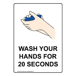 ComplianceSigns.com Vertical Wash Your Hands for 20 Seconds Label Decal, 5x3.5 in. 4-Pack Vinyl for Handwashing