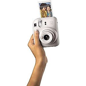 Fujifilm Instax Mini 12 Instant Camera, Clay White Camera with 40 Photo Sheets, Cleaning Cloth, and App, Portable, Easy to Use, Automatic Settings, Front Mirror for Selfies, 2 AA Batteries